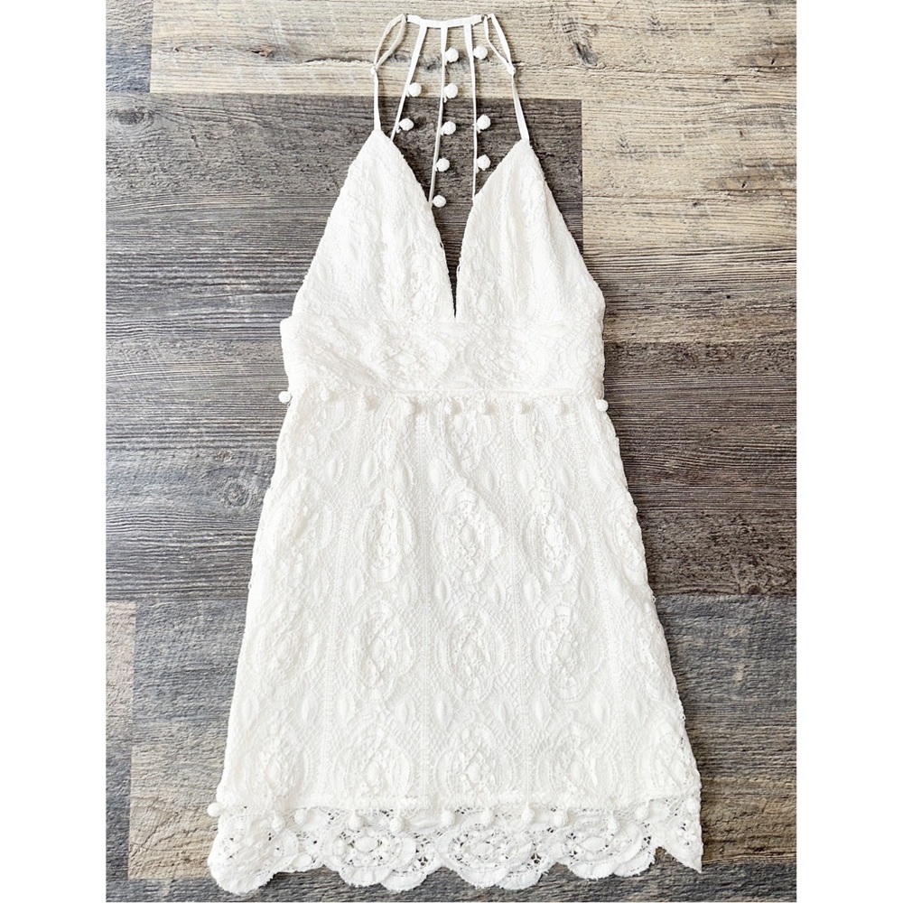 Saylor White Crochet Lace Strappy Back Mini Dress Xs - Gem